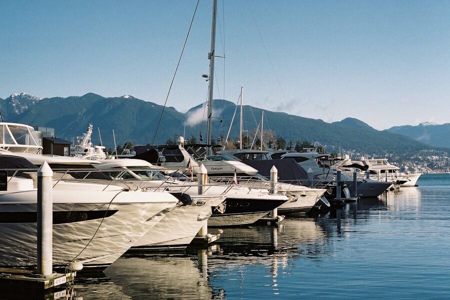 Vancouver Coal Harbour marina with North Shore mountains