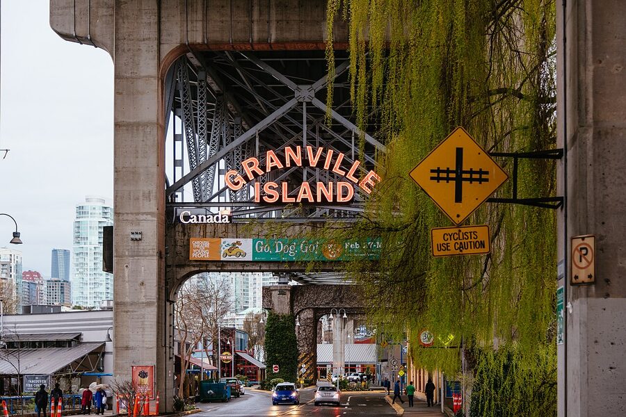 Entrance to Granville Island in Vancouver, whale watching departure point