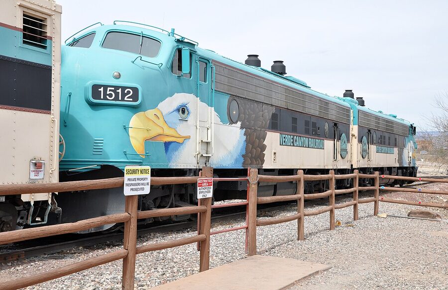 Verde Canyon Railroad FP7 engines waiting at Clarkdale station