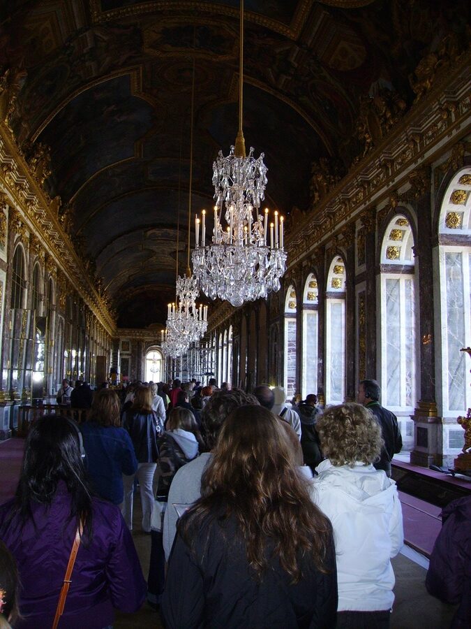 Hall of Mirrors with chandeliers at Versailles