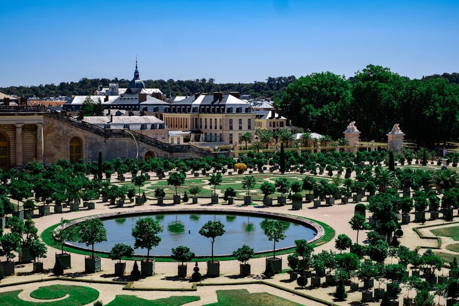 Versailles landscaped gardens with symmetric layout