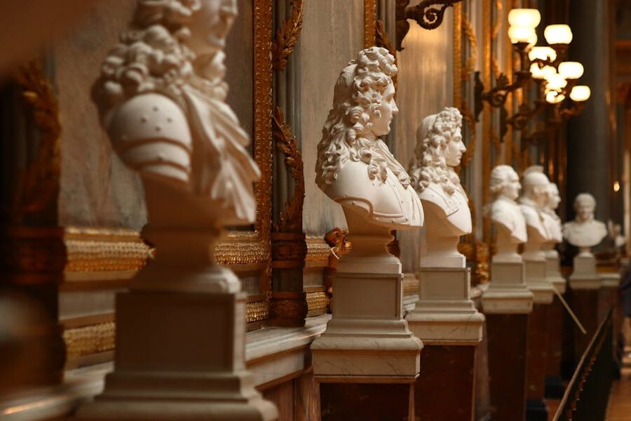 Marble busts in a hallway at Versailles