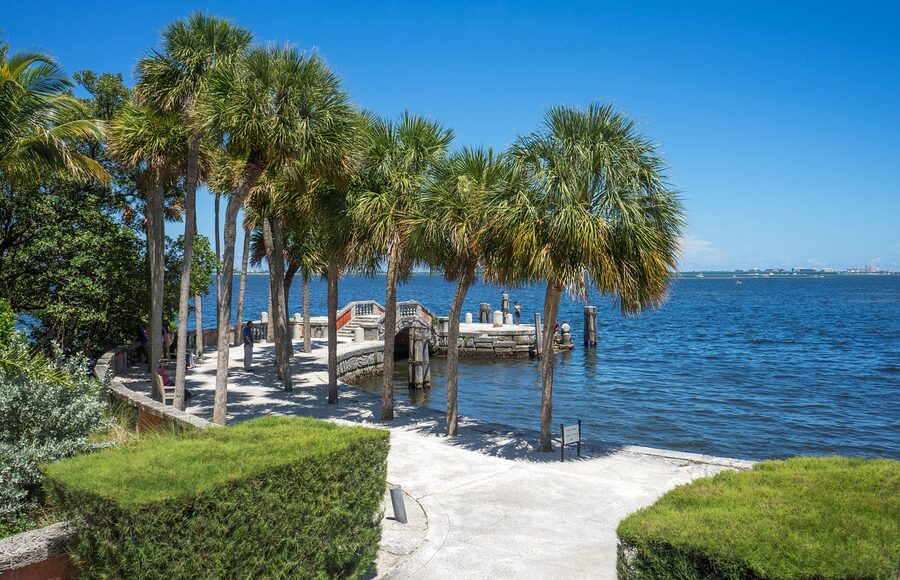 The stone barge and dock of Vizcaya Museum on Biscayne Bay