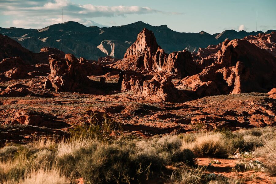Red rock formations in Moapa Valley Nevada clear day