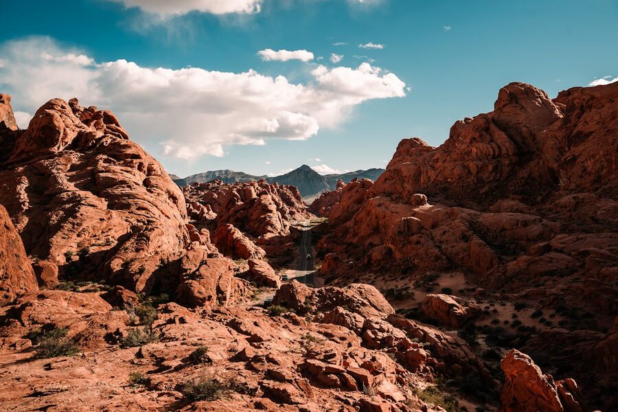 Scenic view of red rock formations in Valley of Fire Nevada