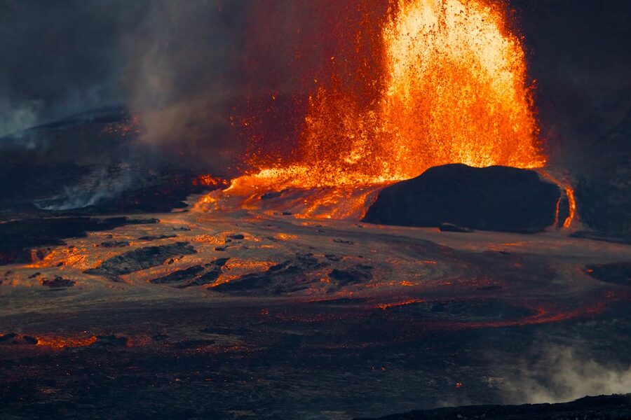Dramatic volcanic eruption with lava at Hawaii Volcanoes National Park
