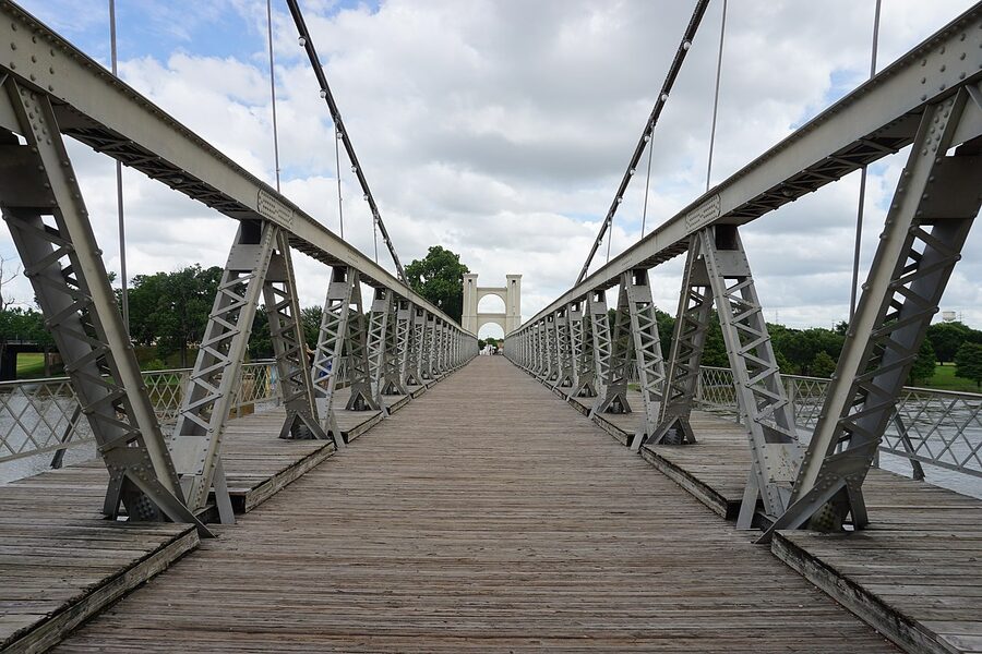 Waco Suspension Bridge daytime with Brazos River