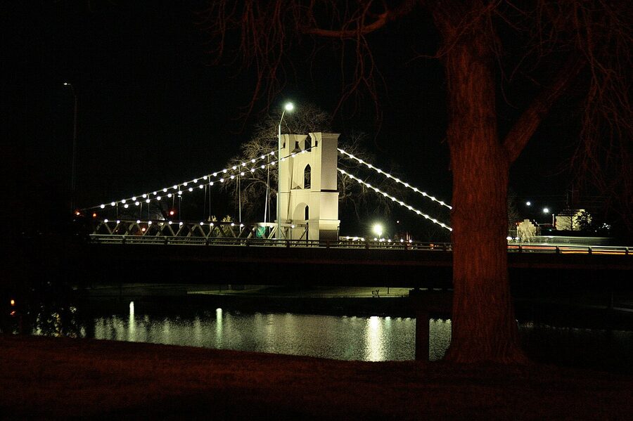 Waco Suspension Bridge at night over the Brazos River