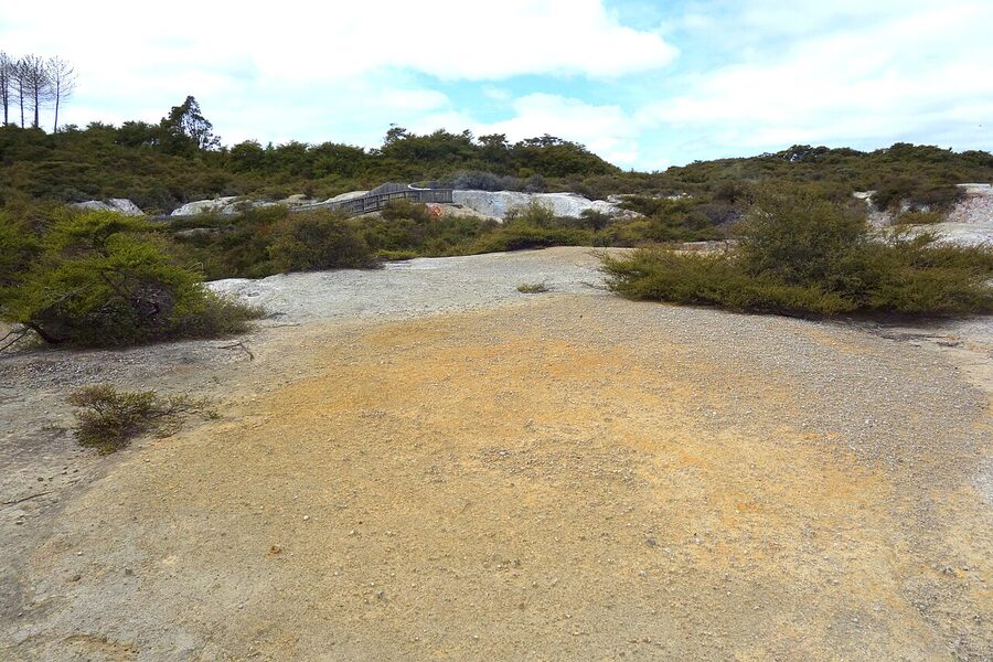 Wai-O-Tapu thermal wonderland boardwalk through colourful pools