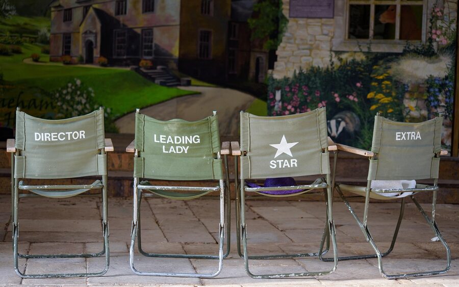 Director chair on a Hollywood film stage