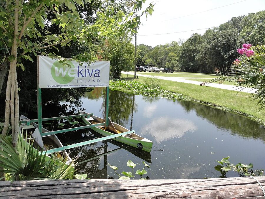 Canoes and kayaks at Wekiva Island on the Wekiva River Canoe Trail in Florida