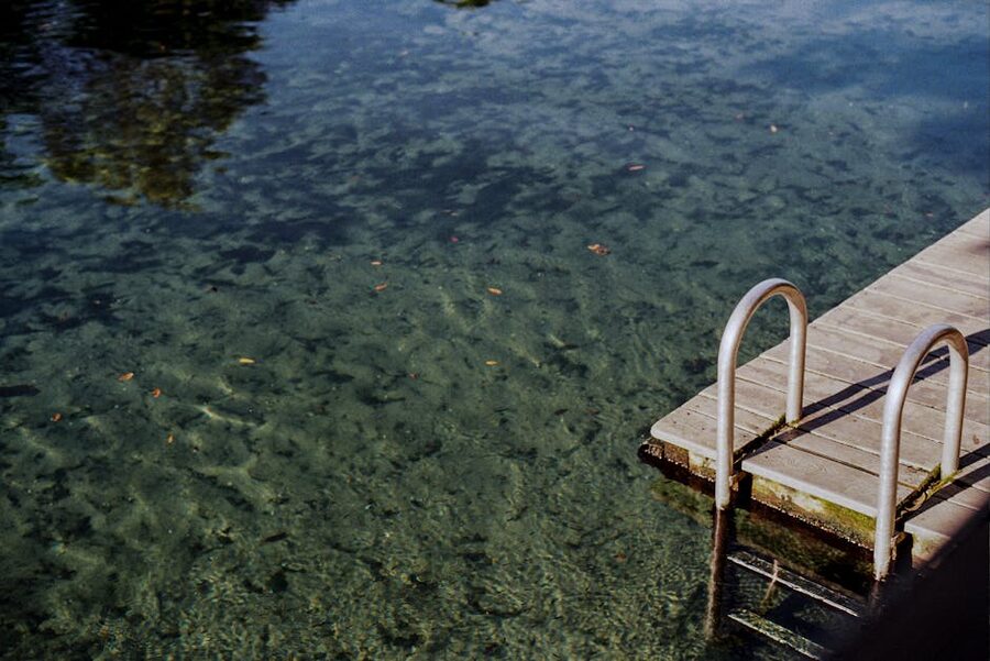 Wooden dock over the clear spring water near Rock Springs, Florida