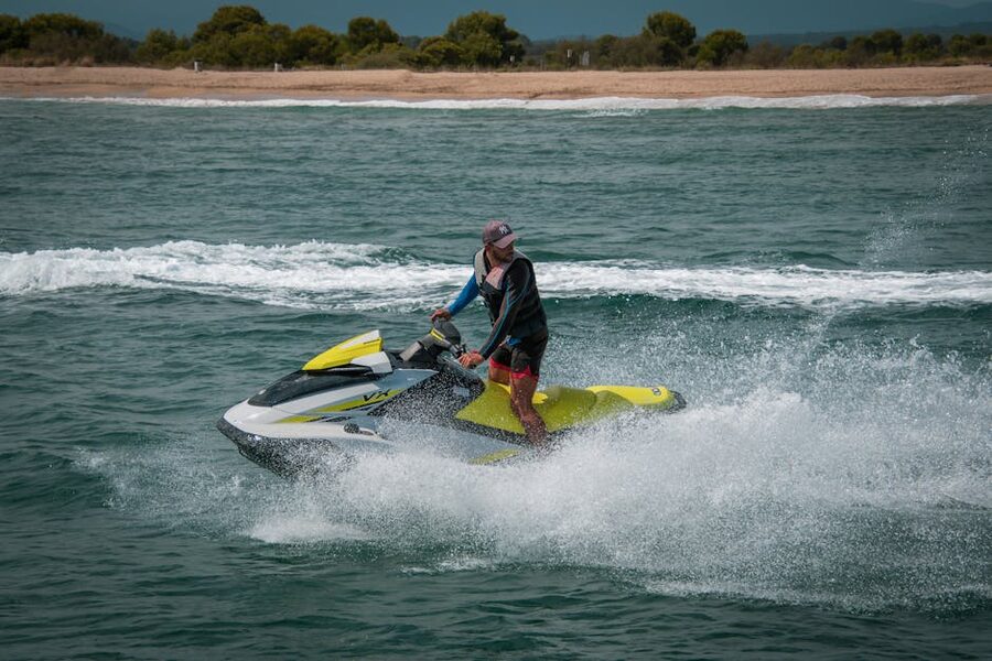 Jet ski rider crossing ocean waves