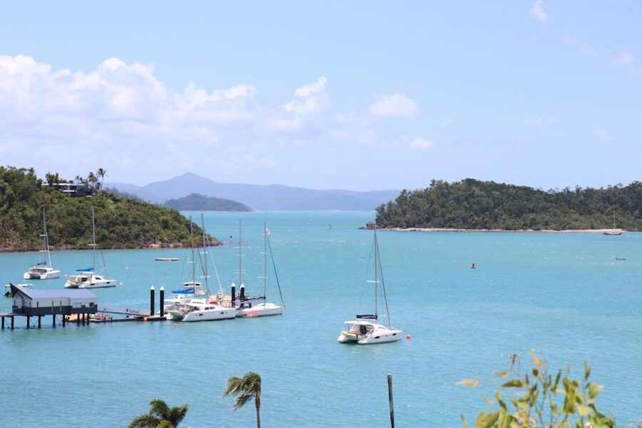 Whitsundays sailboats anchored in protected bay