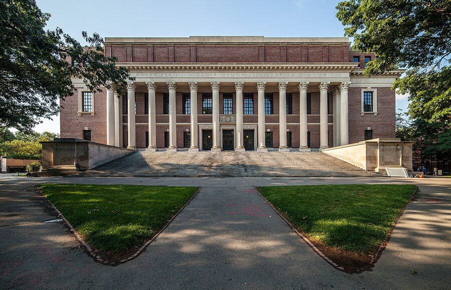 Widener Library Harvard University monumental stone facade with columns