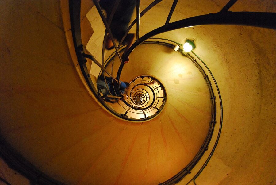 Spiral staircase inside the Arc de Triomphe in Paris