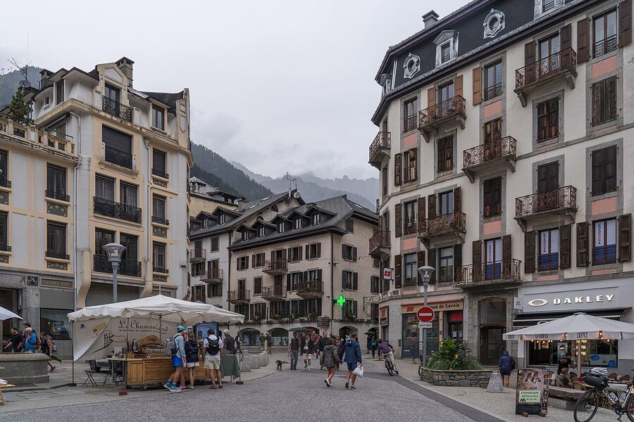 Chamonix Mont-Blanc town with mountains behind