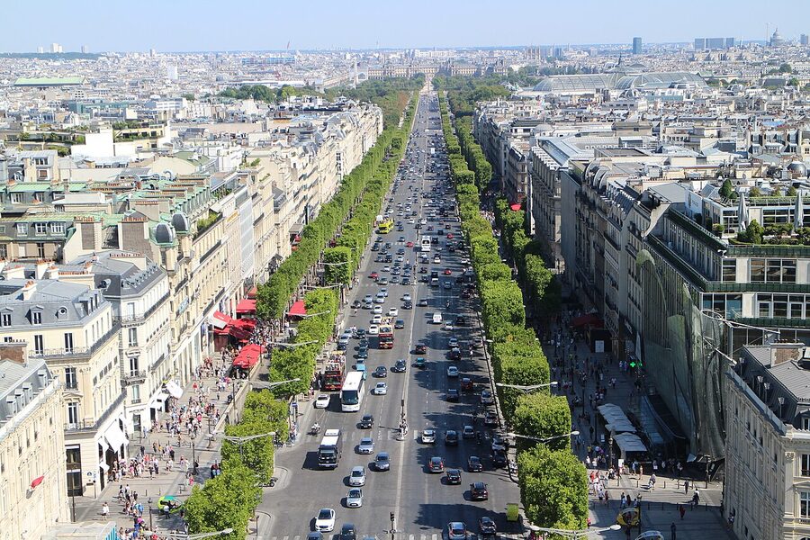 View of Champs-Elysees from the Arc de Triomphe rooftop