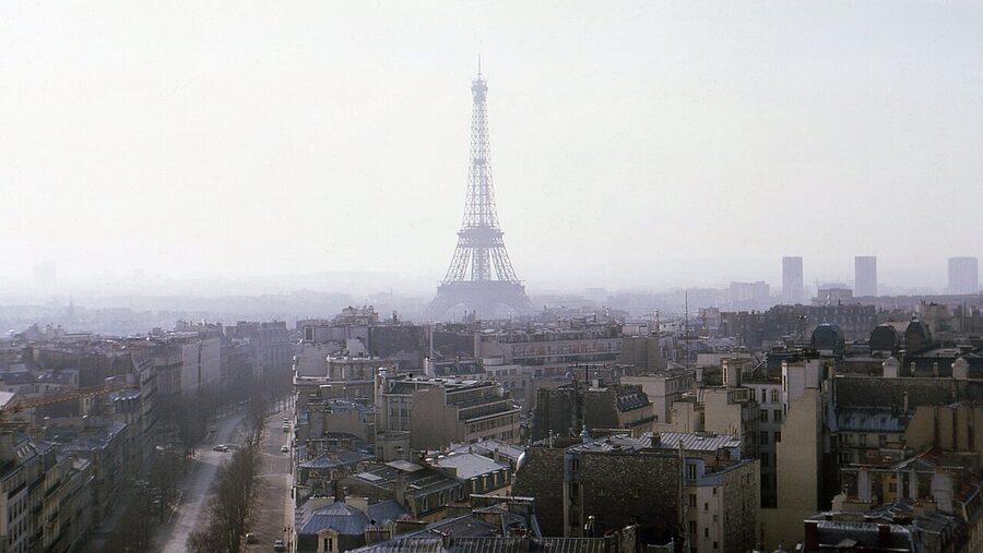 Eiffel Tower seen from the rooftop of the Arc de Triomphe in Paris