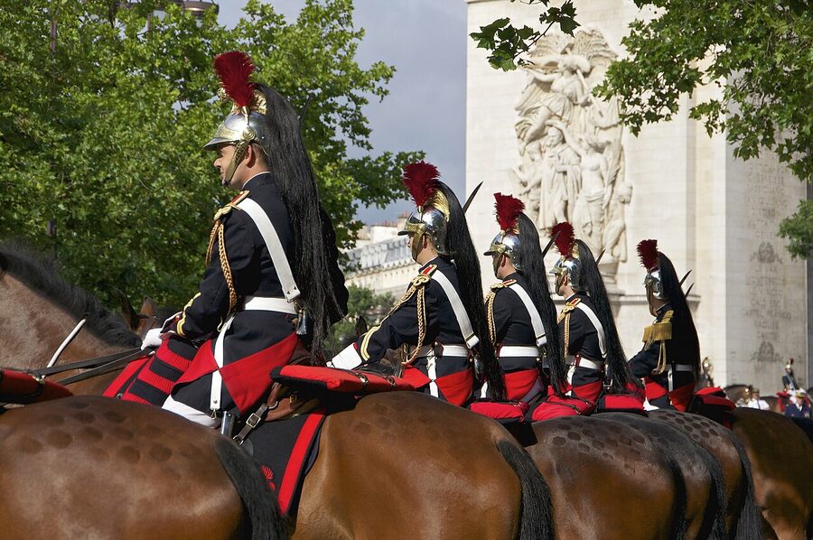 Garde Republicaine on horseback at the Arc de Triomphe Bastille Day