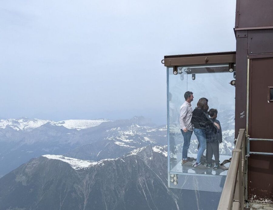 Step Into the Void glass cabinet at Aiguille du Midi