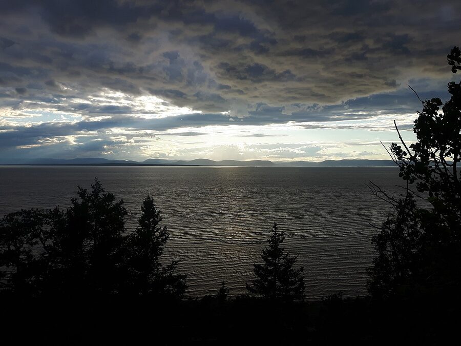 Aerial view of the Saguenay St Lawrence Marine Park where the rivers meet