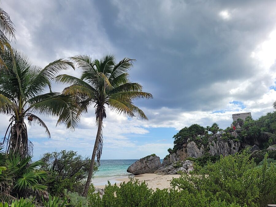 Palms and beach at Tulum ruins