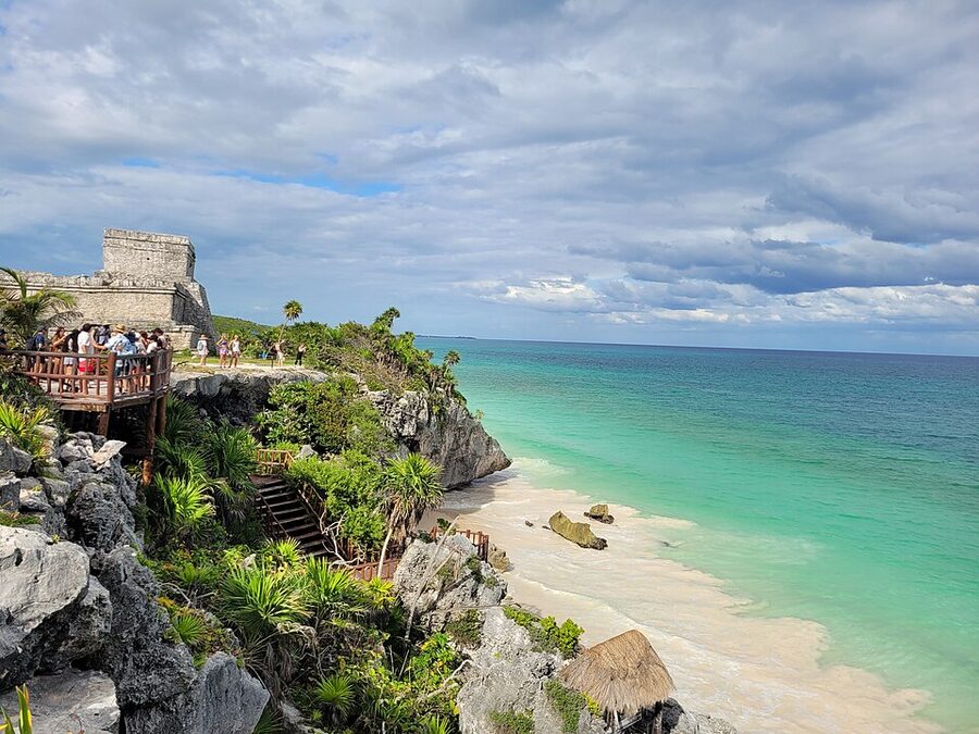Panoramic view of Tulum ruins with multiple structures