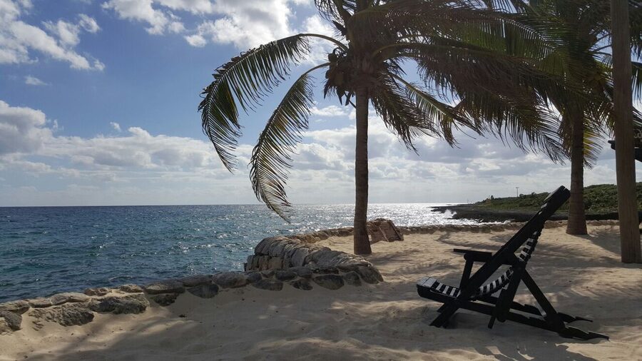 The beach at Xcaret Park Quintana Roo small cove
