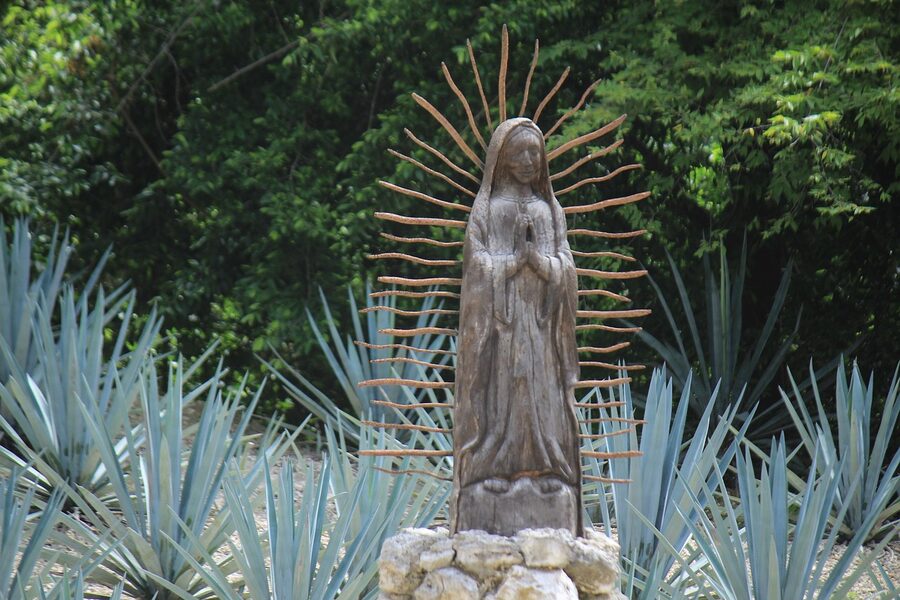 Xcaret Guadalupe chapel entry stone archway