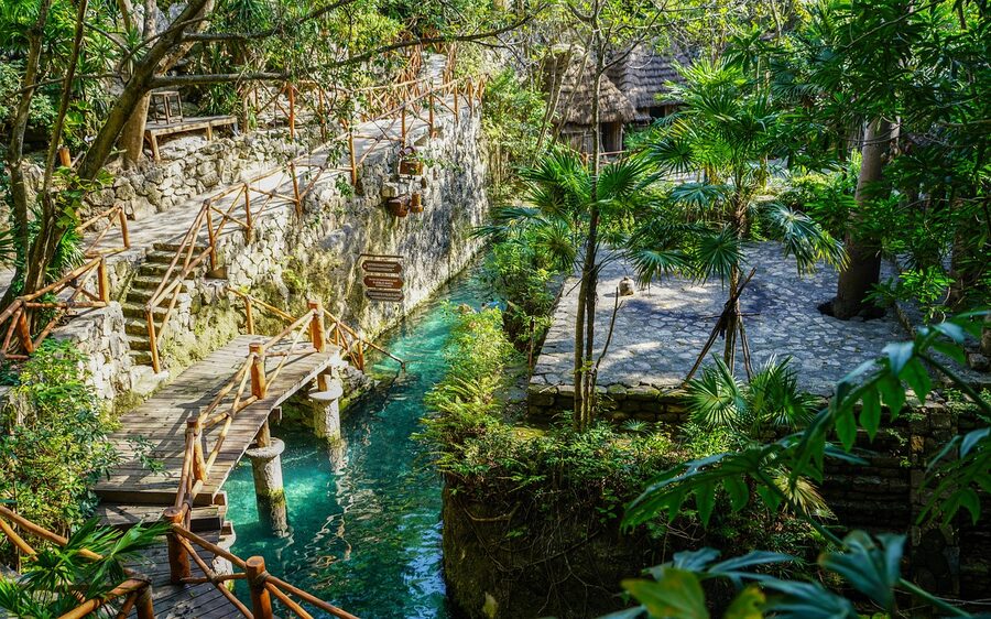 Xcaret tropical lagoon view Cancun Mexico
