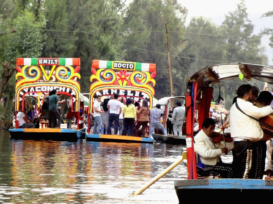 Mariachi band playing on a Xochimilco canal trajinera