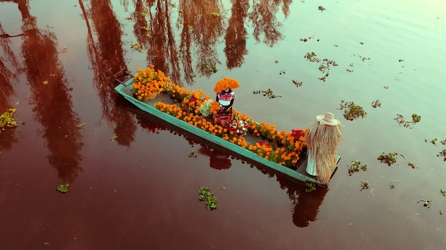 Day of the Dead trajinera on Xochimilco canals