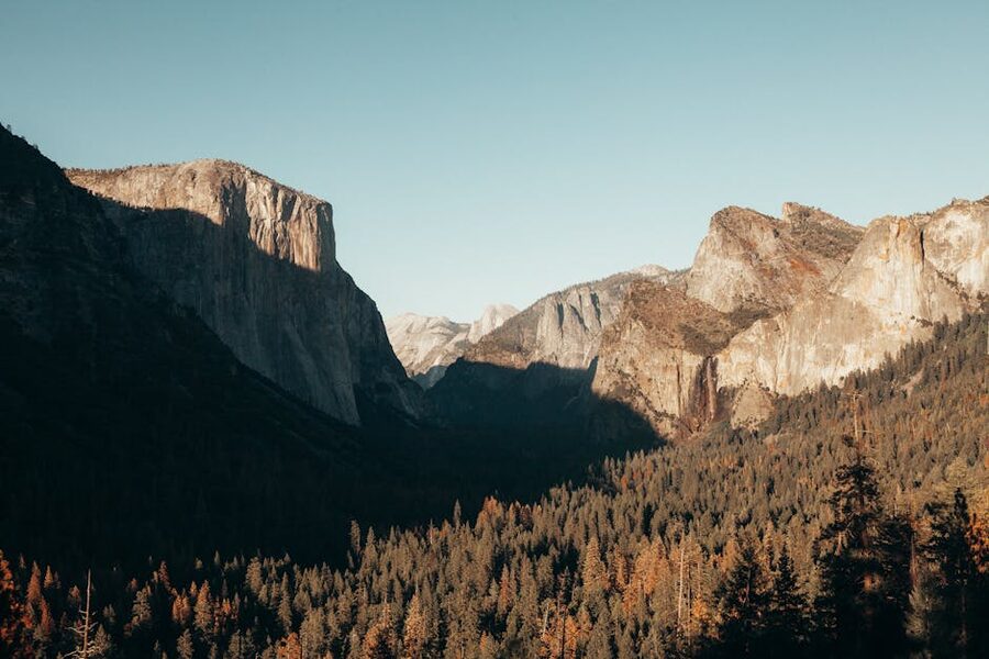 Cathedral Rocks and El Capitan at sunset in Yosemite
