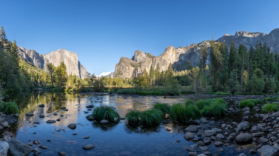 El Capitan reflected in the Merced River on the Yosemite valley floor
