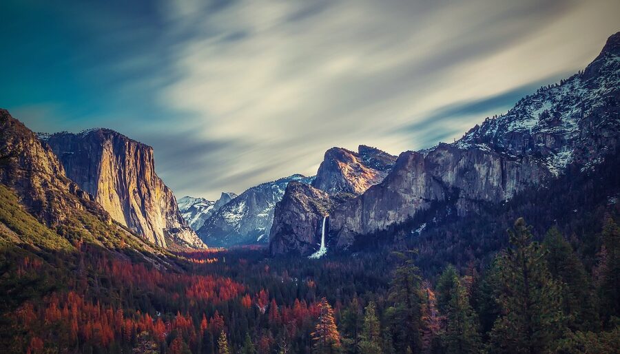 Yosemite Valley seen from the Wawona Tunnel in autumn colors