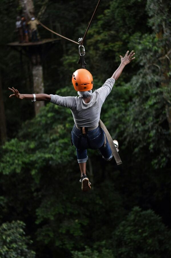 Adventure ziplining through lush green forests