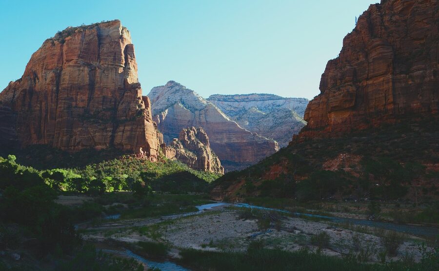 Zion red rock canyon in morning light Utah