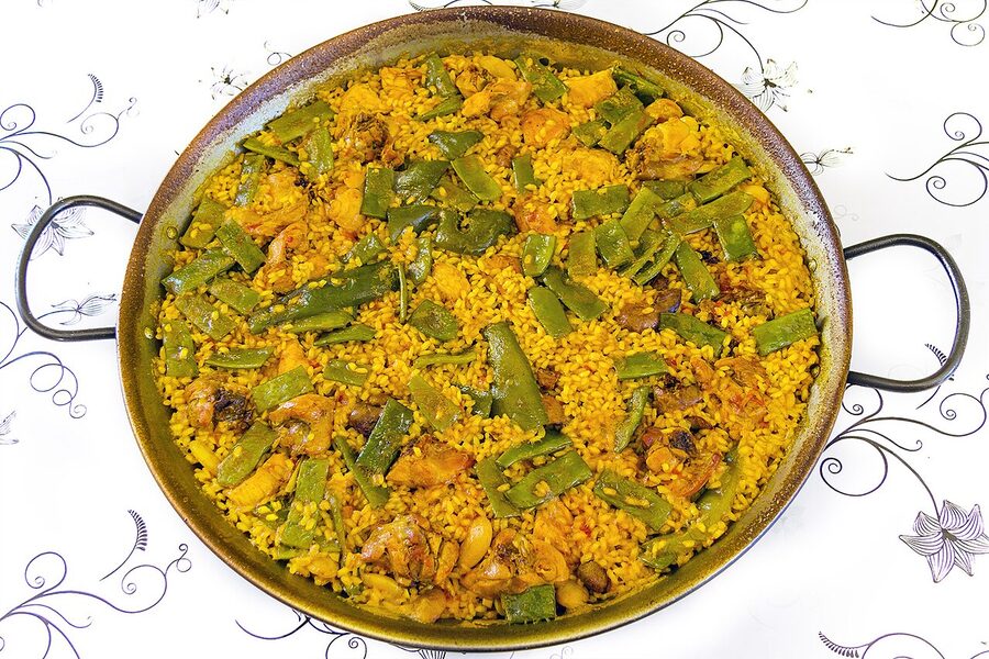 Original paella Valenciana with chicken rabbit and green beans