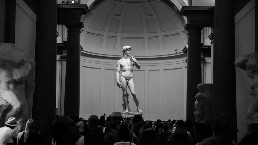Visitors viewing David at the Accademia Florence