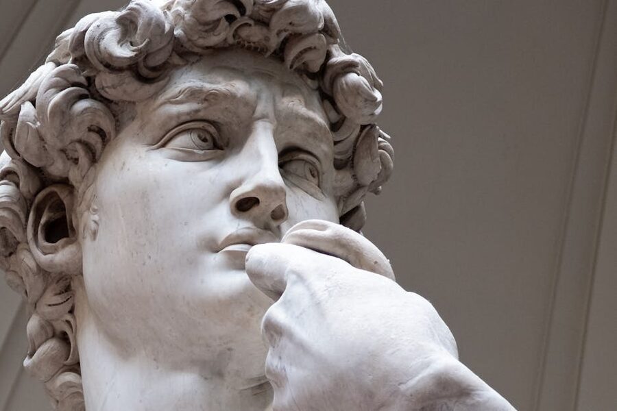 Close-up detail of Michelangelo's David at Accademia Florence