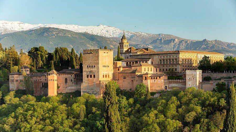 View of the Alhambra from Mirador de San Nicolas in the Albaicin Granada