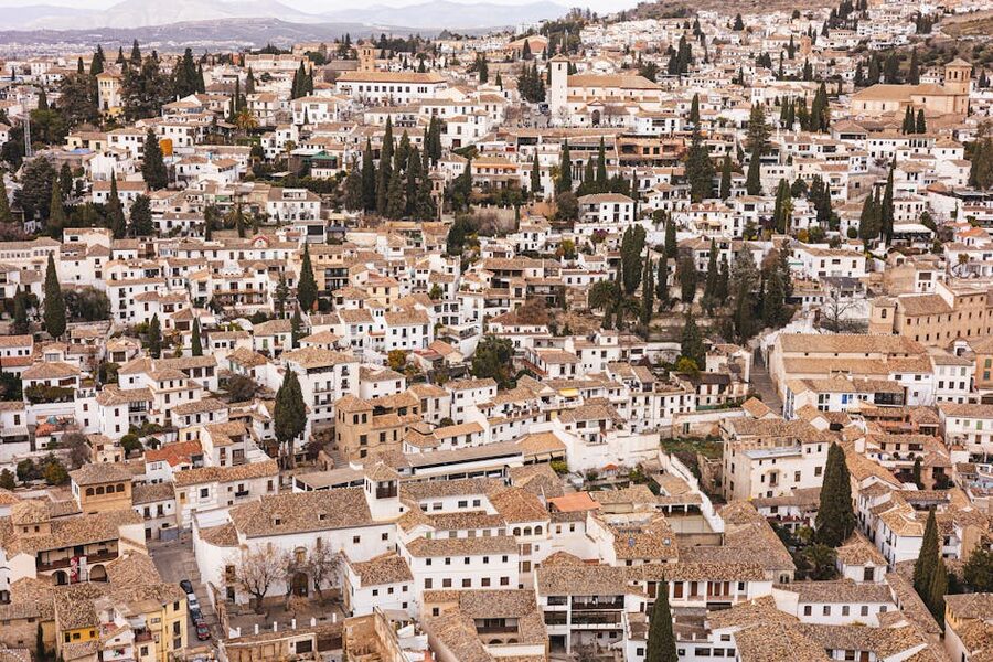 Aerial view of Granada old town with traditional architecture