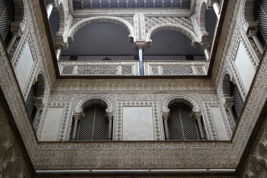 Marble arches and stonework at Alcazar Seville palace