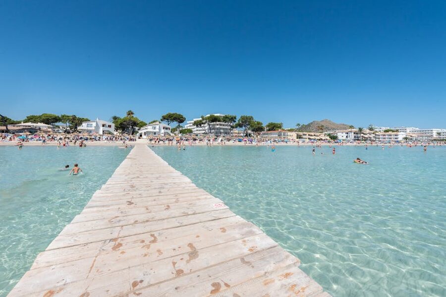 Alcudia beach and pier in summer, Mallorca
