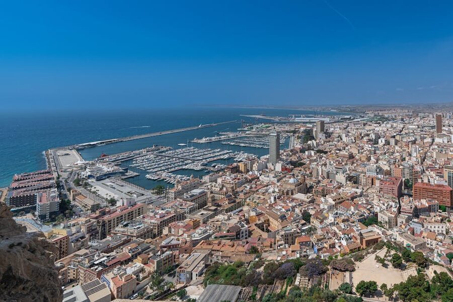 Aerial view of Alicante Costa Blanca with marina and city