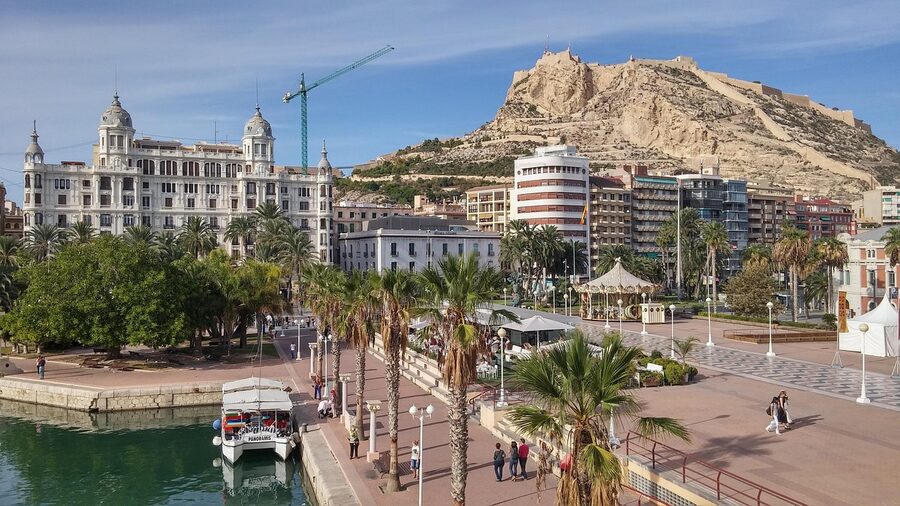 Santa Barbara Castle and port of Alicante from the marina
