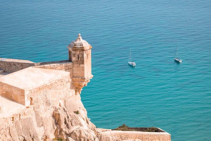 Coastal fortress with Mediterranean boats Alicante