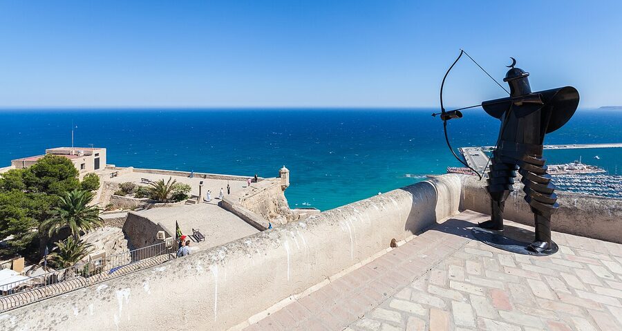 Stone fortress walls of Castillo de Santa Barbara Alicante