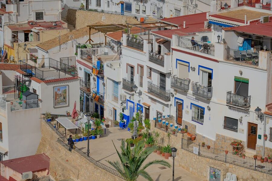 Mediterranean houses in Alicante in summer light